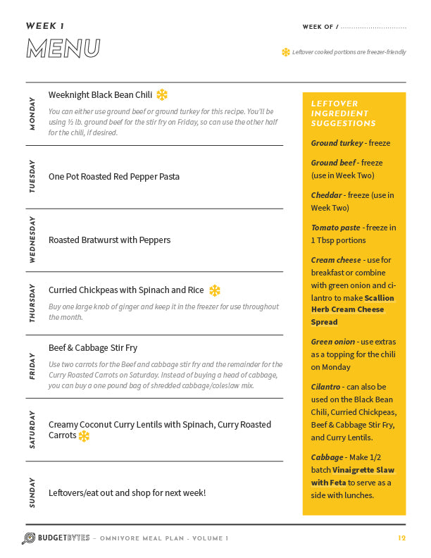 Omnivore Meal Plan – Volume 1 – Budget Bytes